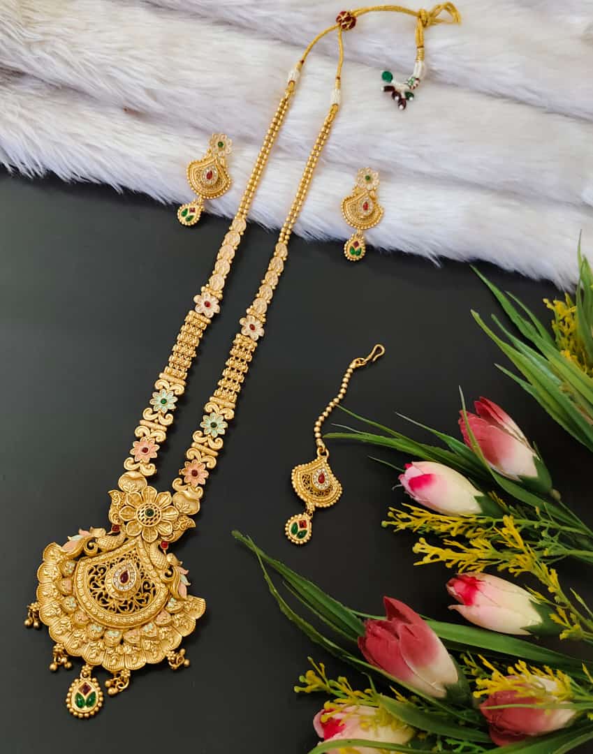 Premium Quality Design Rajwadi Antique Finish Long Haram Necklace Set alltrend.in