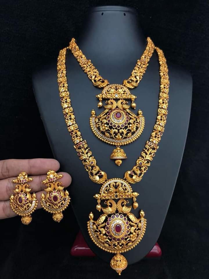 Traditional South Indian Matte Finish Combo Necklace Set – alltrend.in