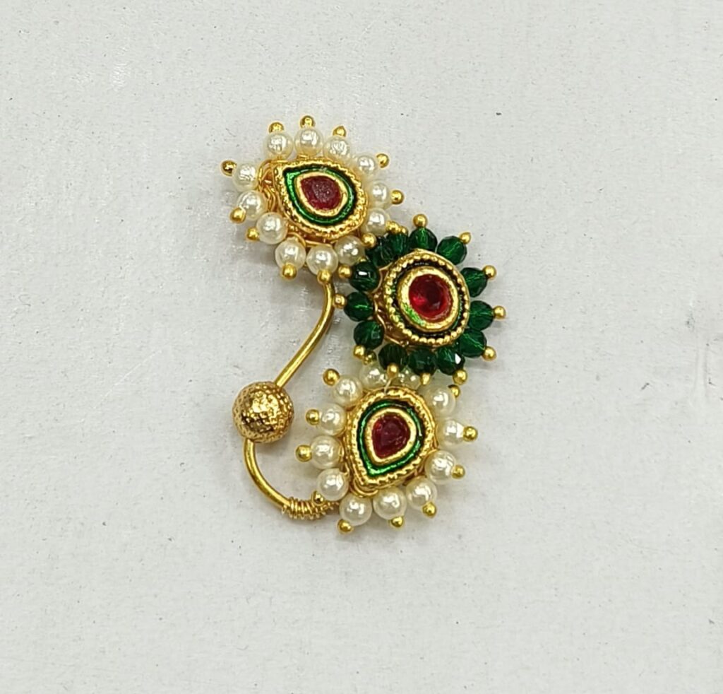 Green Colour Setting Stone Gold Plated Nath Design – alltrend.in