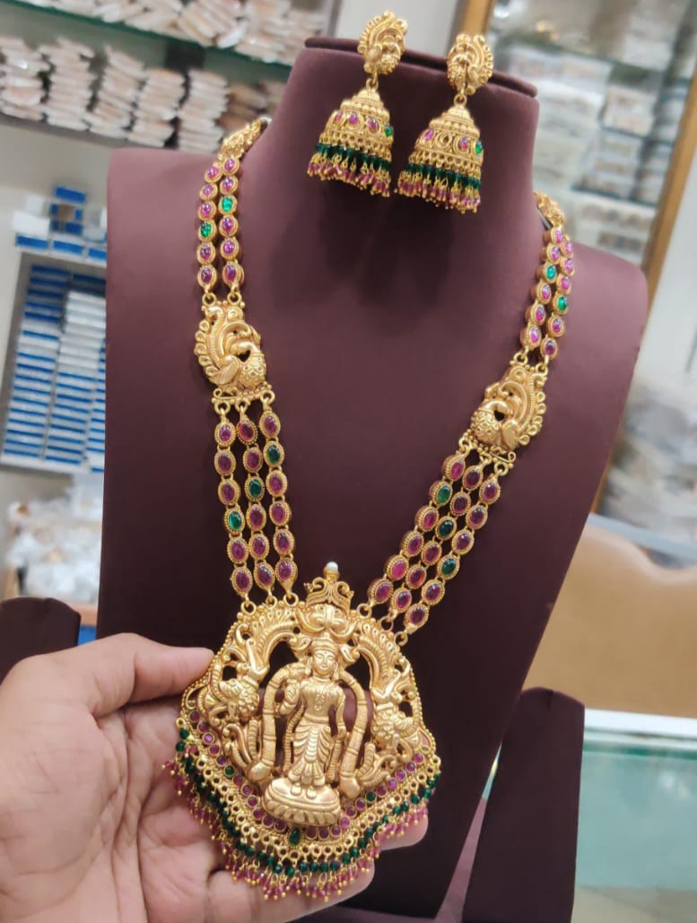 Temple Goddess Laxmi With Kemp Stone Long Haram Set – alltrend.in