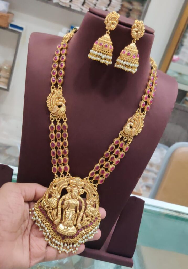 Temple Goddess Laxmi With Kemp Stone Long Haram Set – alltrend.in