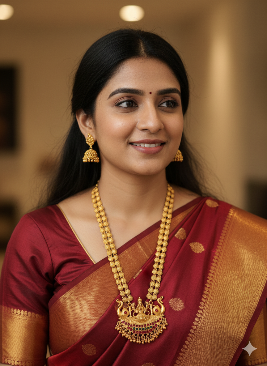 Traditional South Indian Temple Jewelry Long Haram Set for Women ...