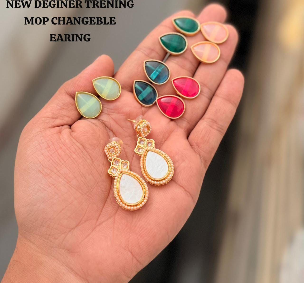 Indo-Western 2-in-1 Mother of Pearl (MOP) Interchangeable Stud Drop ...